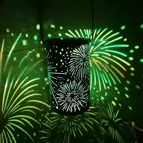 WOERTE HOME Outdoor Hanging Solar Lanterns Garden Decorative Lights Holiday Lanterns Fireworks Solar Hanging Metal Waterproof Patio Courtyard Path Terrace