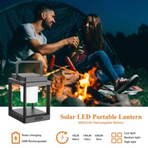 Solar-Powered LED Lantern, Dimmable Hanging Camping Lantern Light, IP44 Waterproof Table Lamp for Garden Table Patio Party