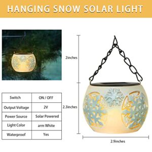 Mrsivrop 4pcs Snowflakes Hanging Solar Lights Warm White Outdoor Waterproof LED Globe Lantern for Christmas, Winter, Pathway, Tree, Garden, Yard, Patio, Umbrella, Wedding Décor, 3.15*2.3 Inches