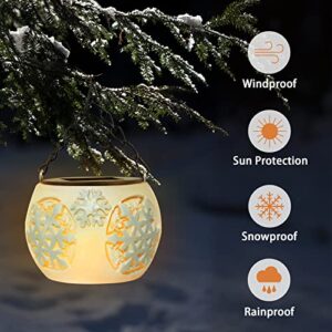 Mrsivrop 4pcs Snowflakes Hanging Solar Lights Warm White Outdoor Waterproof LED Globe Lantern for Christmas, Winter, Pathway, Tree, Garden, Yard, Patio, Umbrella, Wedding Décor, 3.15*2.3 Inches