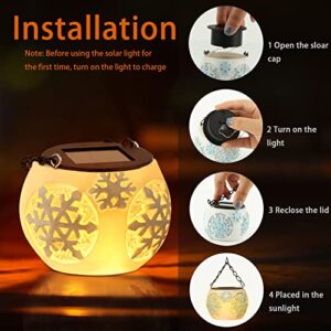 Mrsivrop 4pcs Snowflakes Hanging Solar Lights Warm White Outdoor Waterproof LED Globe Lantern for Christmas, Winter, Pathway, Tree, Garden, Yard, Patio, Umbrella, Wedding Décor, 3.15*2.3 Inches