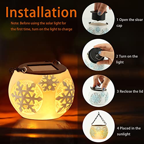 Mrsivrop 4pcs Snowflakes Hanging Solar Lights Warm White Outdoor Waterproof LED Globe Lantern for Christmas, Winter, Pathway, Tree, Garden, Yard, Patio, Umbrella, Wedding Décor, 3.15*2.3 Inches