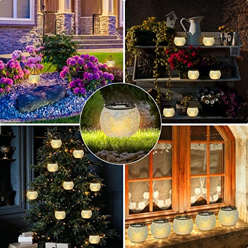 Mrsivrop 4pcs Snowflakes Hanging Solar Lights Warm White Outdoor Waterproof LED Globe Lantern for Christmas, Winter, Pathway, Tree, Garden, Yard, Patio, Umbrella, Wedding Décor, 3.15*2.3 Inches