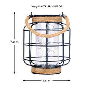 2 Pack Black Solar Lanterns Outdoor Waterproof Landscape Solar Lights for Garden Yard Porch Fence Patio Tree, 20 x Mini Warm White LEDs, Hemp Rope Handle