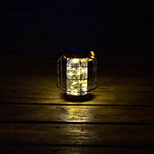 2 Pack Black Solar Lanterns Outdoor Waterproof Landscape Solar Lights for Garden Yard Porch Fence Patio Tree, 20 x Mini Warm White LEDs, Hemp Rope Handle