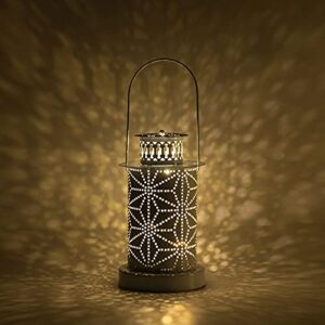 garden patio outdoor garden lanterns decor,deck decor hanging lights boho moroccan lantern battery powered lamp unique lawn landscape decor metal yard art outdoor indoor table lamp (snowflake)