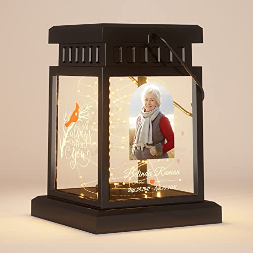 Personalized Memorial Lantern Small Solar Lantern Funeral Memorial Gifts Hanging Solar Lights Outdoor Waterproof Cardinal Bereavement Gifts Sympathy Gift for Loss of Loved One