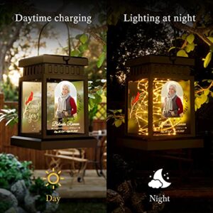 Personalized Memorial Lantern Small Solar Lantern Funeral Memorial Gifts Hanging Solar Lights Outdoor Waterproof Cardinal Bereavement Gifts Sympathy Gift for Loss of Loved One