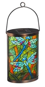 evergreen garden solar lantern, tiffany inspired dragonfly