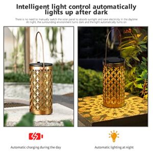 LADIGASU Solar Lanterns Outdoor Hanging Lantern Lights,Hollowed-Out Metal Decor Lantern, Waterproof LED Decorative Garden Light-Delicate Garden,Patio,Porches Decoration