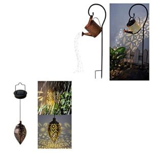 solar lanterns outdoor waterproof,metal watering can with hook,hanging lights decorative,metal lamp,garden decor for outside,yard decor,patio,garden,pathway,porch decoration,rugby