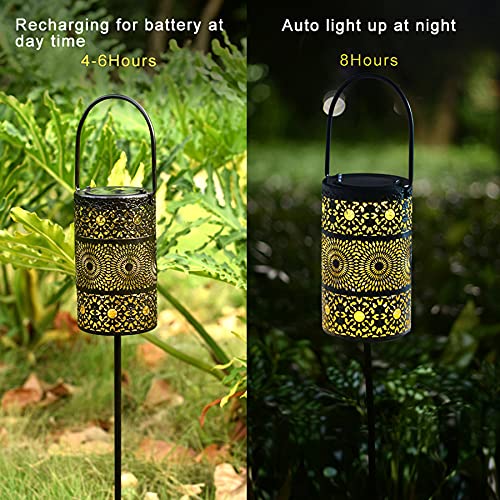 VIZTY Solar Lantern, Garden Decorative Metal Hanging Solar Powered Lantern, Outdoor Waterproof LED Solar Light for Garden, Patio, Yard and Table Decoration (Bronze)