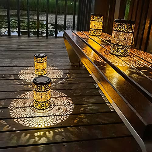 VIZTY Solar Lantern, Garden Decorative Metal Hanging Solar Powered Lantern, Outdoor Waterproof LED Solar Light for Garden, Patio, Yard and Table Decoration (Bronze)