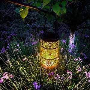 VIZTY Solar Lantern, Garden Decorative Metal Hanging Solar Powered Lantern, Outdoor Waterproof LED Solar Light for Garden, Patio, Yard and Table Decoration (Bronze)