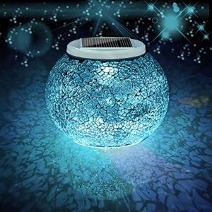 aukora color changing solar powered glass ball garden lights, solar table lights waterproof solar led night light for garden, patio, party, yard, outdoor/indoor decorations, ideal gift(crack glass)