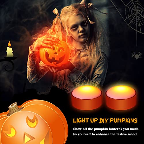 Halloween Pumpkin Lights with Remote and Timer 2 Pieces Flameless Jack O Lantern Pumpkin LED Candles Smart Candle Lights Battery Operated for Halloween Thanksgiving Day Outdoor Pumpkin Decor(Orange)