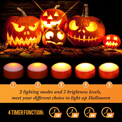 Halloween Pumpkin Lights with Remote and Timer 2 Pieces Flameless Jack O Lantern Pumpkin LED Candles Smart Candle Lights Battery Operated for Halloween Thanksgiving Day Outdoor Pumpkin Decor(Orange)