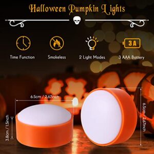 Halloween Pumpkin Lights with Remote and Timer 2 Pieces Flameless Jack O Lantern Pumpkin LED Candles Smart Candle Lights Battery Operated for Halloween Thanksgiving Day Outdoor Pumpkin Decor(Orange)