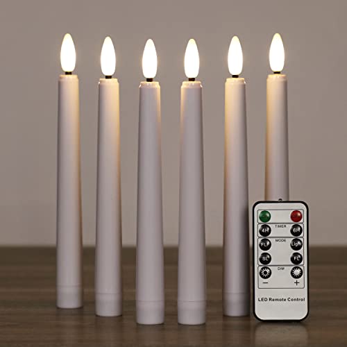 OWLBAY 6PCS 3D Wick Flameless Window Candles with Remote and Timer, 8”H Battery Operated Flame Flickering LED Taper Candles, Ideal for Tabletop/Wedding/Party Decor