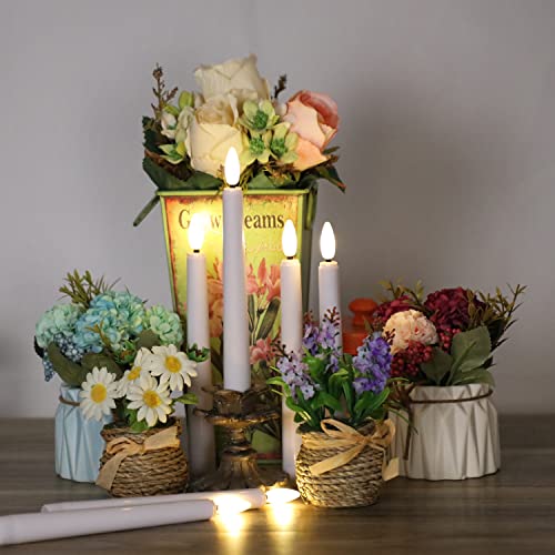 OWLBAY 6PCS 3D Wick Flameless Window Candles with Remote and Timer, 8”H Battery Operated Flame Flickering LED Taper Candles, Ideal for Tabletop/Wedding/Party Decor