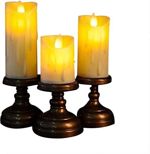 Candles Battery Operated Flickering Flameless Candles Realistic,Led Decor LED Candles,Candles Battery Operated Candles Electric Fake Candles,Set of 3,D: 3" x H: 6" 7" 8"