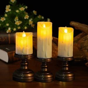 Candles Battery Operated Flickering Flameless Candles Realistic,Led Decor LED Candles,Candles Battery Operated Candles Electric Fake Candles,Set of 3,D: 3" x H: 6" 7" 8"