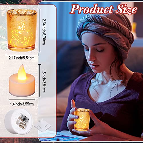 50 Pack Flameless Flickering Battery Operated Candles Warm Yellow Led Electric Candles with 50 Gold Votive Candle Holders White Battery Tea Lights Candles for Xmas, Wedding, Party, Home Table Decor