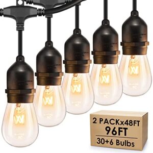 mlambert 96ft (2 x 48ft) dimmable outdoor bistro string lights for patio, waterproof hanging vintage 11w edison bulbs, 48ft commercial lights string perfect for cafe backyard pergola, blk(96ft)