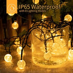 Solar String Lights Outdoor Waterproof, 2 Pack 60 LED 36.5 FT Each, Crystal Globe Lights with 8 Lighting Modes, Solar Powered Patio Lights for Garden Yard Porch Wedding Party Decor (Warm White)