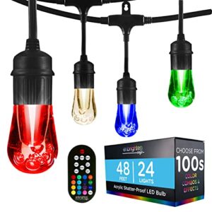 enbrighten vintage seasons café lights, outdoor string lights, black, 48 foot length, 24 lifetime bulbs, color changing, weatherproof, shatterproof, commercial grade, 37790