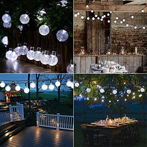 Joomer Outdoor Solar String Lights 45.5Ft 60 LED Solar Powered String Lights Waterproof,8 Modes Crystal Ball Lights Solar Fairy Patio Lights for Garden, Lawn, Porch, Gazebo, Bistro(White)