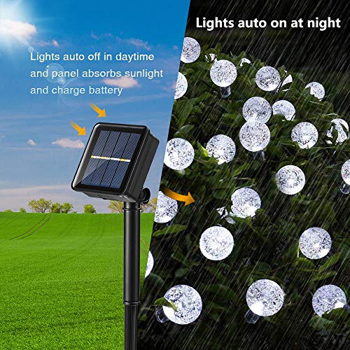 Joomer Outdoor Solar String Lights 45.5Ft 60 LED Solar Powered String Lights Waterproof,8 Modes Crystal Ball Lights Solar Fairy Patio Lights for Garden, Lawn, Porch, Gazebo, Bistro(White)