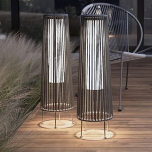 grand patio outdoor solar floor lamp resin wicker solar light outdoor waterproof for yard, garden, pathway, deck, gordes 2 pack, grey