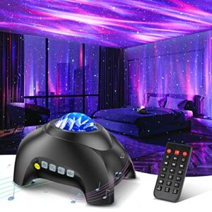 northern galaxy light aurora projector with 33 light effects, night lights led star projector for bedroom nebula lamp, remote control, white noises, bluetooth speaker for parties