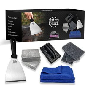 grillers choice griddle cleaning kit, flat top grill set-cleaning blocks, scouring pads, cleaning brush, scraper. all in one grill cleaning kit (cleaningkitnew)