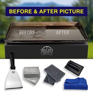 Grillers Choice Griddle Cleaning Kit, Flat Top Grill Set-Cleaning Blocks, Scouring Pads, Cleaning Brush, Scraper. All in One Grill Cleaning Kit (CleaningKitNEW)