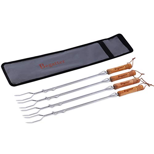 Begatter Marshmallow Roasting Sticks, Extendable Long Smores Sticks & Hot Dog Forks for Fire Pit Campfire, Telescoping Heavy Duty Campfire Forks, 4PCS with Carry Case