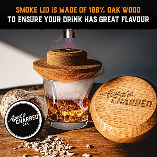 Cocktail Smoker Kit with Torch, Wood Chips for Whiskey, Bourbon & More - Drink Smoker Made of 100% Oak - Old Fashioned Smoker Kit - Whiskey Gifts for Men, Husband, Boyfriend, Dad, Son