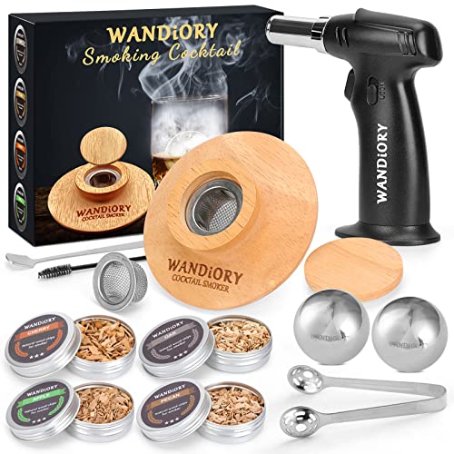 Whiskey Gifts for Men, Cocktail Smoker Kit, WANDiORY Original Bourbon Whisky Drink Smoker Infuse Kit Includes 2 Whiskey Ice Stones, Birthday Gifts for him/Father/Husband/Father's Day/Halloween/Christmas（No Butane）