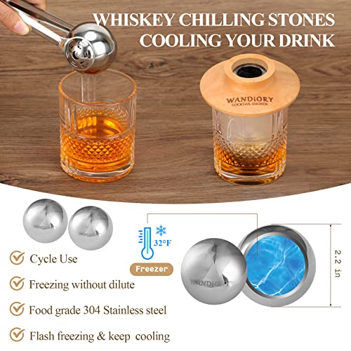 Whiskey Gifts for Men, Cocktail Smoker Kit, WANDiORY Original Bourbon Whisky Drink Smoker Infuse Kit Includes 2 Whiskey Ice Stones, Birthday Gifts for him/Father/Husband/Father's Day/Halloween/Christmas（No Butane）