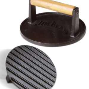 Jim Beam JB0158 Black Cast Iron Burger Press - 7'' Heavy Duty Burger Press with Solid Wood Handle