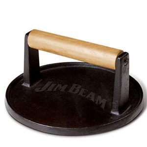 Jim Beam JB0158 Black Cast Iron Burger Press - 7'' Heavy Duty Burger Press with Solid Wood Handle