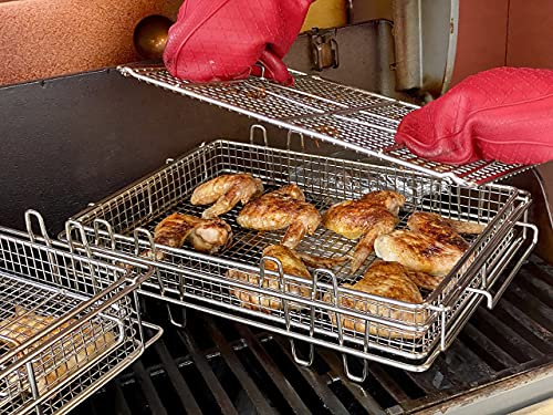 Basquettes for Ovens and Grills - Air-Fry, Crisp, Roast, Rotisserie, Dehydrate, Grill, Smoke. Use as Air Fryer Tray, BBQ Accessory, Crisper. High-Capacity 6-Piece Basket Set