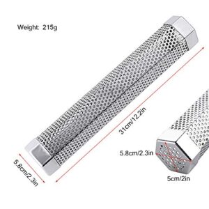 Pellet Smoker Tube for Grilling, 12 inches Premium Stainless Steel BBQ Wood Pellet Tube Smoker for Gas Charcoal Electric Grill or Smokers, Hexagonal