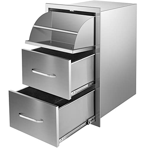 Mophorn 17W x 30H x 21D Inch Outdoor Kitchen Stainless Steel Double Access Drawers with Paper Towel Holder Combo for BBQ Island or Grill Station