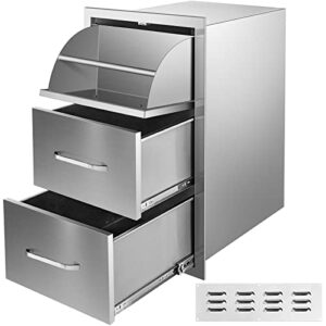 Mophorn 17W x 30H x 21D Inch Outdoor Kitchen Stainless Steel Double Access Drawers with Paper Towel Holder Combo for BBQ Island or Grill Station