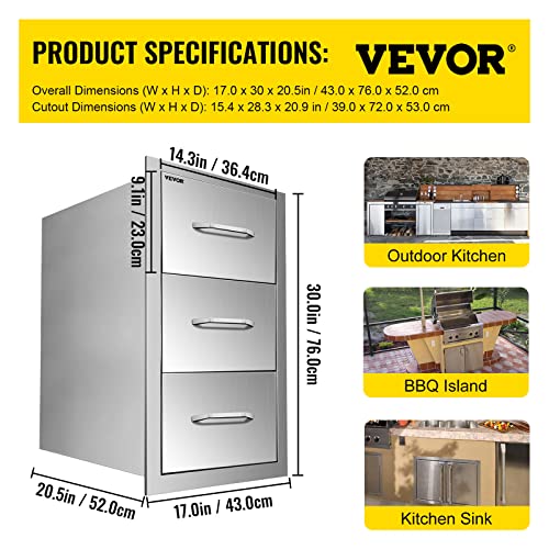 Mophorn 17W x 30H x 21D Inch Outdoor Kitchen Stainless Steel Double Access Drawers with Paper Towel Holder Combo for BBQ Island or Grill Station