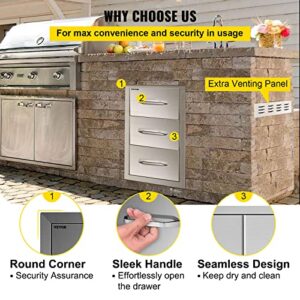 Mophorn 17W x 30H x 21D Inch Outdoor Kitchen Stainless Steel Double Access Drawers with Paper Towel Holder Combo for BBQ Island or Grill Station