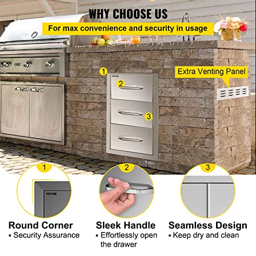 Mophorn 17W x 30H x 21D Inch Outdoor Kitchen Stainless Steel Double Access Drawers with Paper Towel Holder Combo for BBQ Island or Grill Station