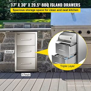 Mophorn 17W x 30H x 21D Inch Outdoor Kitchen Stainless Steel Double Access Drawers with Paper Towel Holder Combo for BBQ Island or Grill Station